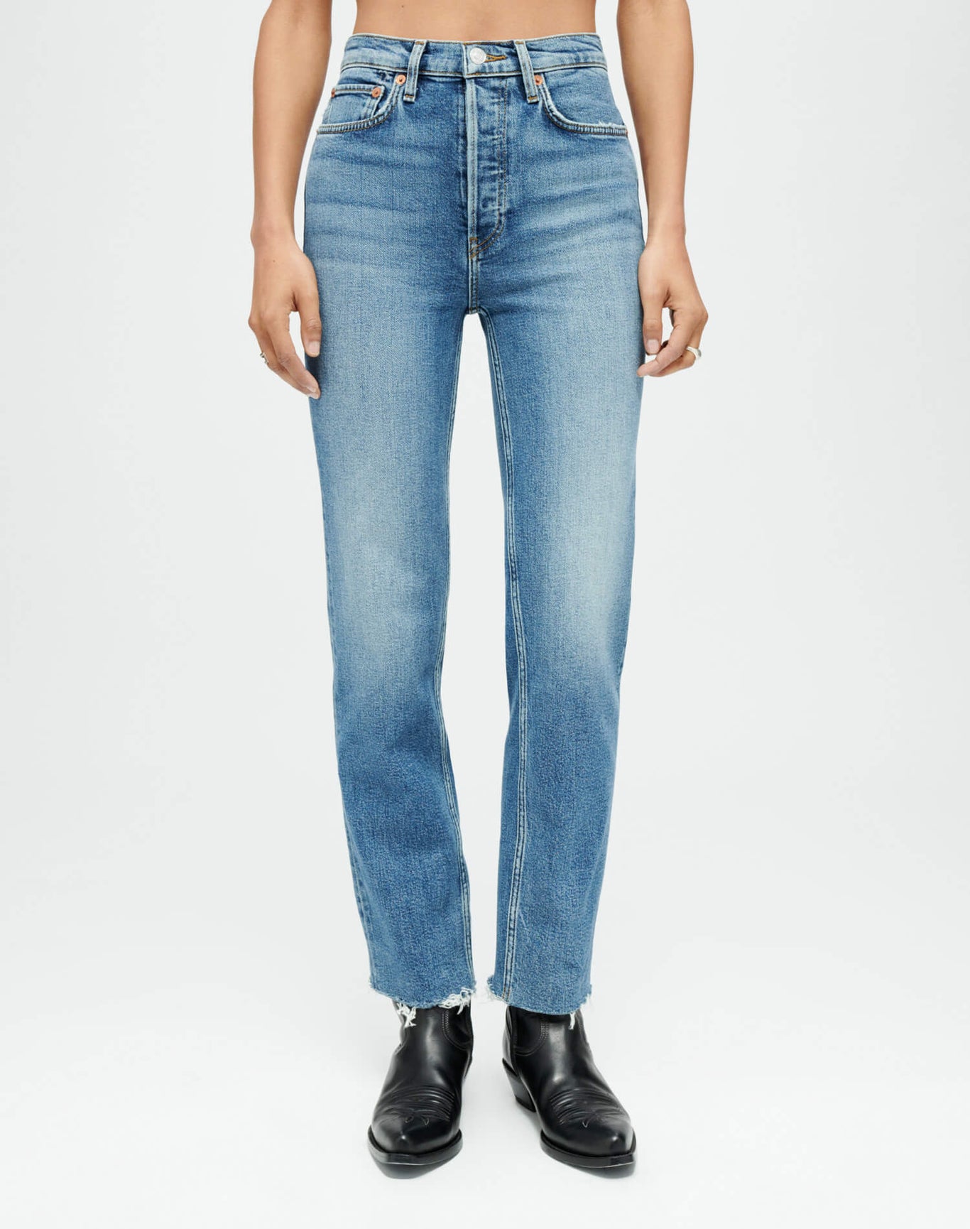 RE/DONE Jeans | Comfort Stretch High Rise Stove Pipe in Mid 70s