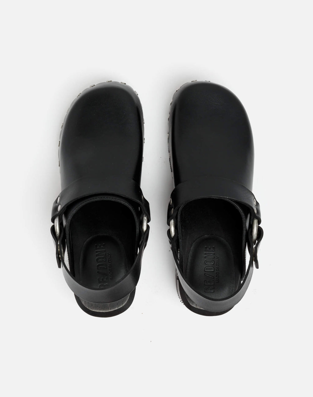 RE/DONE | 70s Studded Slingback Clog in Worn Black Leather